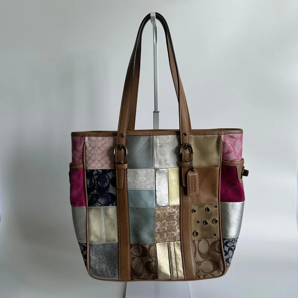 Coach | Bags | Coach Holiday Patchwork Multicolor Leather Suede Tote ...